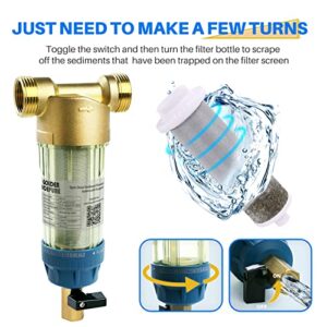 GOLDEN ICEPURE 40 Micron Spin Down Water Filter, Whole House Spin Down Sediment Water Filter with Scrapper, Reusable Flushable Pre-Filtration System, 1" MNPT + 3/4" FNPT + 3/4"MNPT, BPA Free