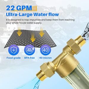 GOLDEN ICEPURE 40 Micron Spin Down Water Filter, Whole House Spin Down Sediment Water Filter with Scrapper, Reusable Flushable Pre-Filtration System, 1" MNPT + 3/4" FNPT + 3/4"MNPT, BPA Free