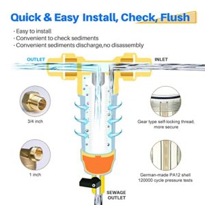 GOLDEN ICEPURE 40 Micron Spin Down Water Filter, Whole House Spin Down Sediment Water Filter with Scrapper, Reusable Flushable Pre-Filtration System, 1" MNPT + 3/4" FNPT + 3/4"MNPT, BPA Free