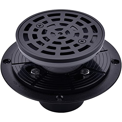 4 1/4 Inch Round Shower Floor Drain Grate with Adjustable Threaded Drain Base Flange, Matte Black