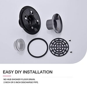 4 1/4 Inch Round Shower Floor Drain Grate with Adjustable Threaded Drain Base Flange, Matte Black