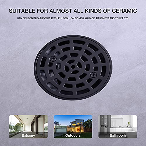 4 1/4 Inch Round Shower Floor Drain Grate with Adjustable Threaded Drain Base Flange, Matte Black