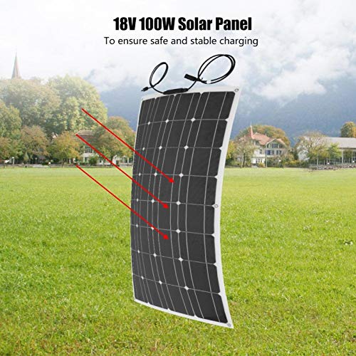 EBTOOLS Monocrystalline Solar Panel, Outdoor 18V 100W Semi Flexible Solar Panel Battery Power Charger for Car/Boat