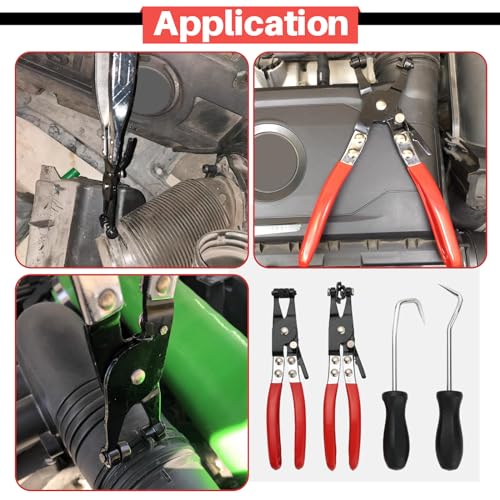 DASBET Hose Clamp Pliers Kit, 2pcs Cross Slotted and Flat Band Hose Clamp Pliers Repair Tools, 2Pcs Hose Removal Hooks, 4Pcs Hose Clamp Pliers Set