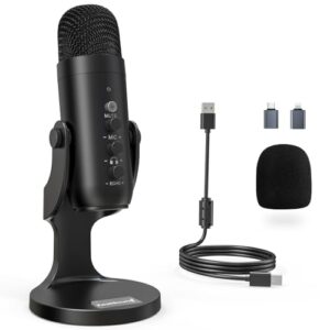 zealsound usb microphone,condenser computer pc mic,plug&play gaming microphones for ps 4&5.headphone output&volume control,mic gain control,mute button vocal,youtube podcast on mac&windows(black)