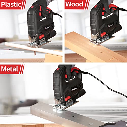 AVID POWER Electric Jig Saw, 5.0A 3000 SPM Corded Jigsaw with Variable Speed, Bevel Angle (0°-45°), 6PCS Blades and Scale Ruler