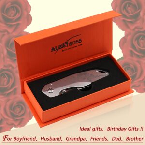 ALBATROSS 7" EDC Simple Practical Folding Knife Liner Lock Pocket Knife with 8Cr14MoV Steel Blade,Rose pattern Stainless steel Handle,Belt Clip and Orange Gift Box