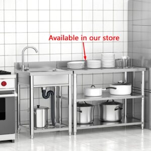 Free Standing Stainless-Steel Single Bowl Commercial Restaurant Kitchen Sink Set w/Faucet, Prep & Utility Washing Hand Basin w/Storage Shelve, laundry tub for Indoor Outdoor (22in)