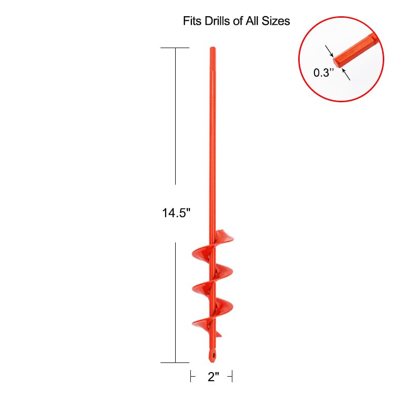 MAXCCINO Auger Drill Bit for Planting 2"(D) x14.5"(L), Garden Ground Earth Spiral Drill Bit for 3/8" Hex Drive Drill, for Post Hole Digger Bulb Bedding Digging Plant Rapid Planter