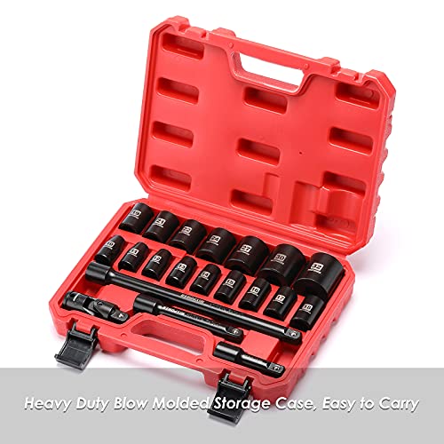 MIXPOWER 1/2-Inch Drive Shallow Impact Socket Set Metric Size 10mm-32mm CR-V 6-Point Mechanic and Repair Project 20-Piece 1/2" Shallow Sockets Set with Extension Bar and Universal Joints