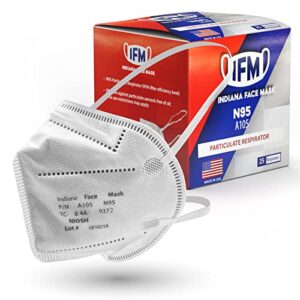 ifm indiana face mask n95 respirator masks | box of 25 | niosh approved n95 | made in usa | particulate respirator >95% | individually wrapped | universal fit | certified particulate respirators