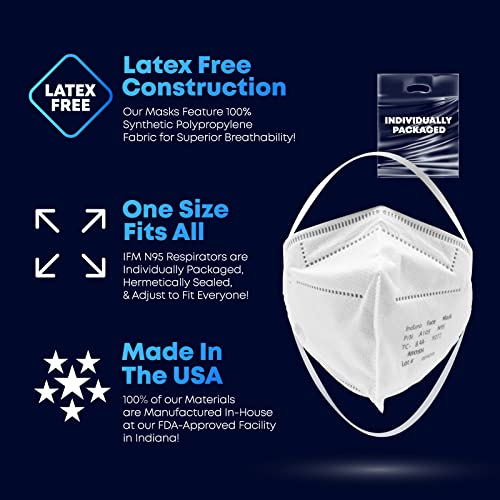 IFM INDIANA FACE MASK N95 Respirator Masks | Box of 25 | NIOSH APPROVED N95 | Made in USA | Particulate Respirator >95% | Individually Wrapped | Universal Fit | Certified Particulate Respirators