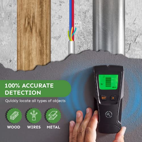 Stud Finder Wall Scanner - 5 In 1 Wall Stud Finder Beam Detector with Large HD LCD Display, Center and Edge Finder with Sensor for Wood, Metal, Studs, Pipes, Joists & Live AC Wires