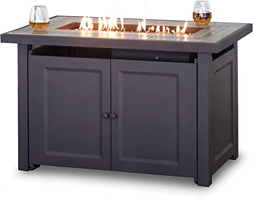 Sunjoy 40" Propane Fire Pit for Outside Rectangular Ceramic Tile Table Top Gas Smokeless Fire Pits Table with Lid and Lava Rocks