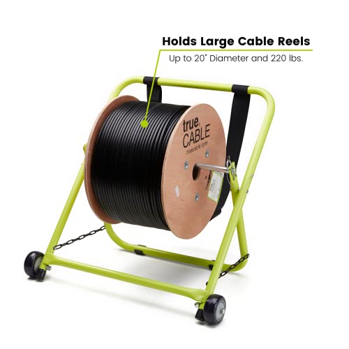 trueCABLE Wire and Cable Caddy with Wheels and Pull Strap, Industrial Grade Steel Wire Dispenser, Holds Cable Reels Up to 20" Diameter and 100 lb Capacity