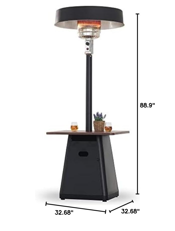 Sunjoy Patio Heater, 40000 BTU Portable Freestanding Steel Frame Outdoor Propane Heater with Side Table Design, Stainless Steel Burner, Safety Self Shut-Off System for Commercial & Residential Use