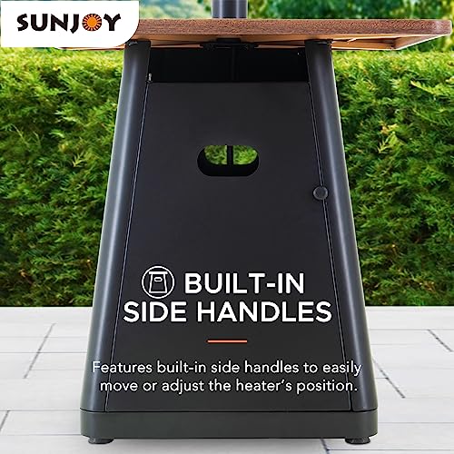 Sunjoy Patio Heater, 40000 BTU Portable Freestanding Steel Frame Outdoor Propane Heater with Side Table Design, Stainless Steel Burner, Safety Self Shut-Off System for Commercial & Residential Use