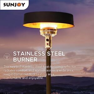 Sunjoy Patio Heater, 40000 BTU Portable Freestanding Steel Frame Outdoor Propane Heater with Side Table Design, Stainless Steel Burner, Safety Self Shut-Off System for Commercial & Residential Use