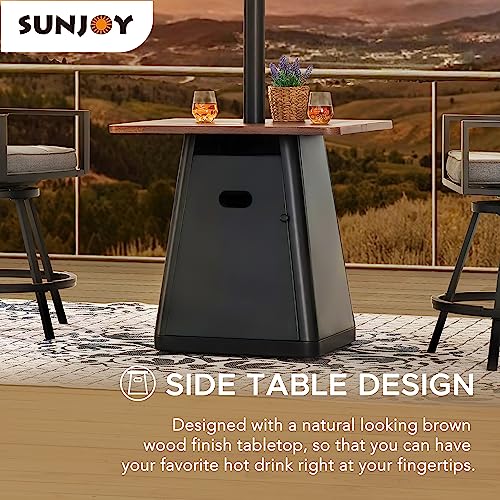 Sunjoy Patio Heater, 40000 BTU Portable Freestanding Steel Frame Outdoor Propane Heater with Side Table Design, Stainless Steel Burner, Safety Self Shut-Off System for Commercial & Residential Use