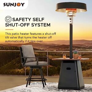 Sunjoy Patio Heater, 40000 BTU Portable Freestanding Steel Frame Outdoor Propane Heater with Side Table Design, Stainless Steel Burner, Safety Self Shut-Off System for Commercial & Residential Use