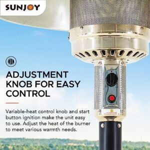 Sunjoy Patio Heater, 40000 BTU Portable Freestanding Steel Frame Outdoor Propane Heater with Side Table Design, Stainless Steel Burner, Safety Self Shut-Off System for Commercial & Residential Use