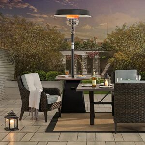 Sunjoy Patio Heater, 40000 BTU Portable Freestanding Steel Frame Outdoor Propane Heater with Side Table Design, Stainless Steel Burner, Safety Self Shut-Off System for Commercial & Residential Use