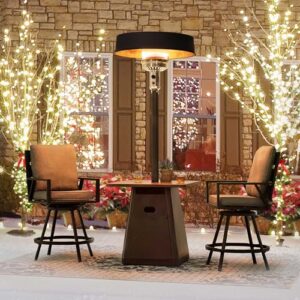 Sunjoy Patio Heater, 40000 BTU Portable Freestanding Steel Frame Outdoor Propane Heater with Side Table Design, Stainless Steel Burner, Safety Self Shut-Off System for Commercial & Residential Use