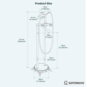 gotonovo Freestanding Bathtub Faucet Polished Chrome Floor Mount Tub Filler Double Cross Knobs Bathroom Mixing Tap with Handheld Shower Telephone Shape