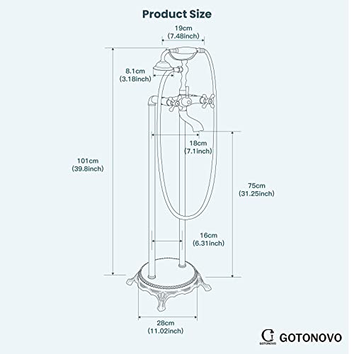 gotonovo Freestanding Bathtub Faucet Polished Chrome Floor Mount Tub Filler Double Cross Knobs Bathroom Mixing Tap with Handheld Shower Telephone Shape