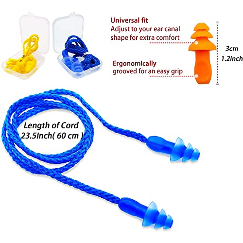 Ear Plugs for Sleeping Noise Canceling, 16 Pairs Reusable Ear Plugs Soft Silicone Earplugs Noise Reduction with Nylon Cord Hearing Protection for Shooting,Snoring,Travel, Work, Studying, Loud Noise