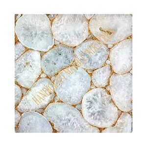 Natural White Agate Stone Square 12" x 12" Inch Side & Corner Table Top, White Agate Stone Square Coffee & Centre Table Top, White Agate Stone Square Meeting Room Table Top, Piece Of Conversation