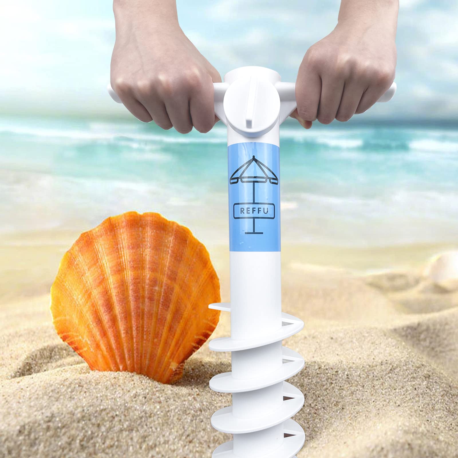 REFFU Heavy Duty Beach Umbrella Sand Anchor, Umbrella Holder Stand with 5 Spiral Screw Safe Stand for Strong Winds