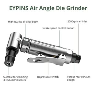 EYPINS Compressed Air Angle Die Grinder 1/4" 90 Degree Mini Sander Grinder Polisher Tool Set with Grinding Stones and Sanding Discs for Contour Grinding, Polishing, Milling