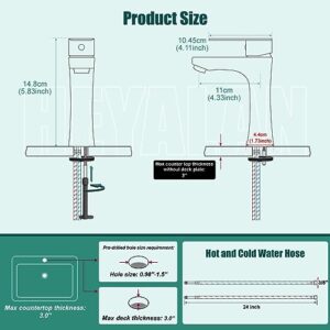 Heyalan Brushed Nickel Bathroom Faucet Single Handle 1 Hole SUS304 Stainless Steel Deck Mount Lavatory Single Switch Basin Sink Hot and Cold Water Mixer Tap with Pop Up Drain