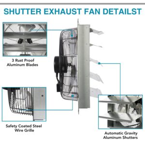 VENTISOL 20 Inch Shutter Exhaust Fan Wall Mounted, Aluminum with 1.65 Meters Power Cord Kit,High Speed 3500CFM, Ventilation fan for Garage,Greenhouse,Attic,Shed,Shop，Black