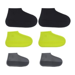 3 pairs waterproof silicone rain shoe covers,6pcs impermeables silicone rubber boot covers,non-slip,water resistant,reusable,stretchable,foldable,for kids,men,women cycling,outdoor protection（s,m,l）