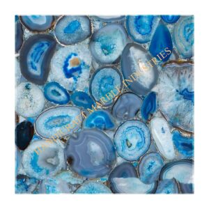 blue agate stone square 18" x 18" inch coffee & centre table top, blue agate square dining table top, blue agate stone square meeting room table top, blue agate piece of conversation, family heir loom