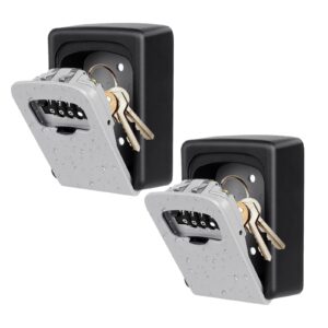 key lock box wall mounted, fayleeko 4 digit combination lockbox for outside, house keys - 5 keys capacity, key safe security storage lock box for indoor, outdoor, garage, garden, store (2-pack, gray)