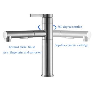 VCCUCINE Pull Out Kitchen Faucet, Single Lever Handle Stainless Steel Small Kitchen Sink Faucet with Sprayer, Brushed Nickel Low Arc RV Utility Outdoor Laundry Bar Sink Faucet