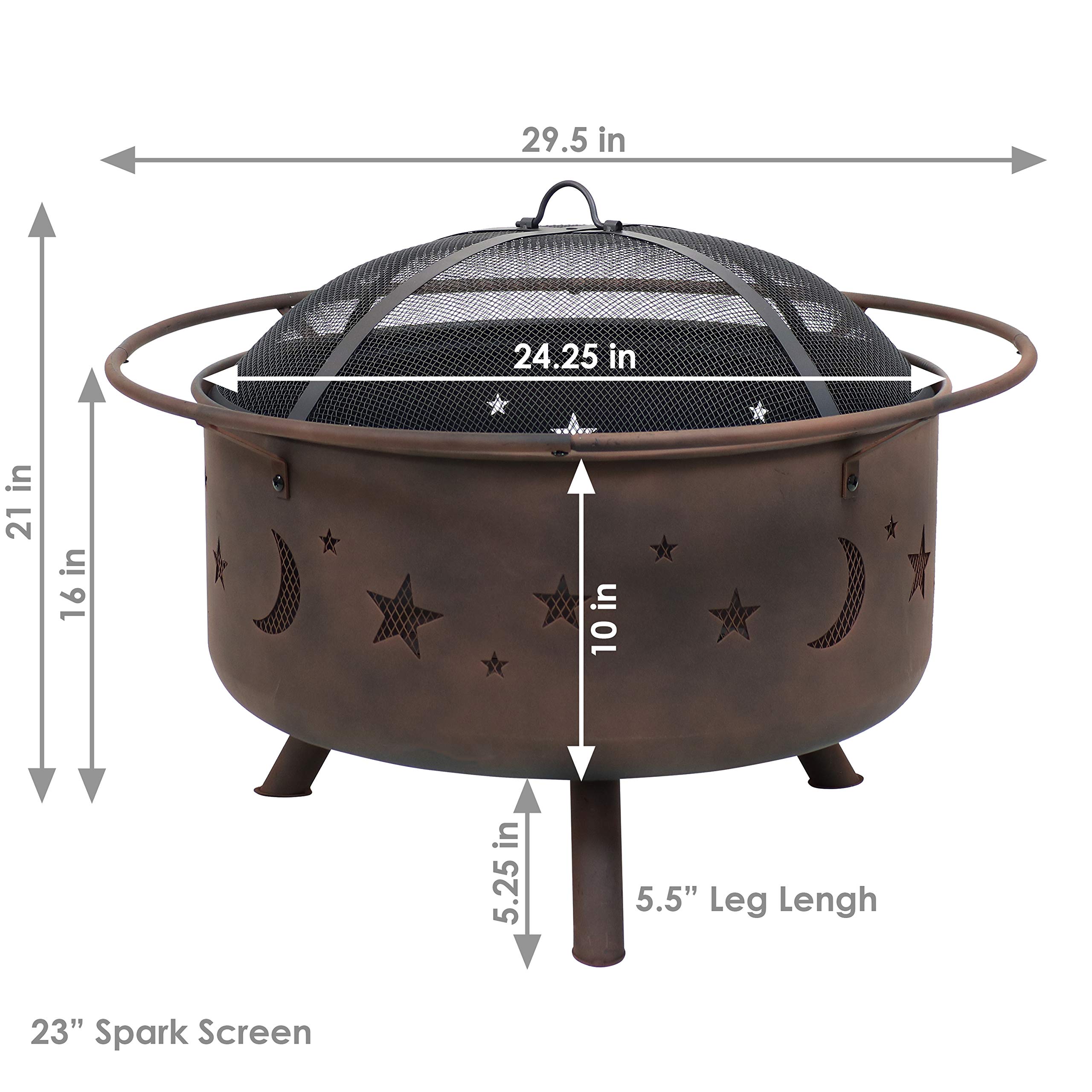 Sunnydaze 30-Inch Cosmic Fire Pit with Cooking Grill Grate, Spark Screen, and Fireplace Poker and Round Gray/Black Heavy-Duty 300D Polyester 2-Tone 30-Inch x 12-Inch Outdoor Fire Pit Cover Bundle