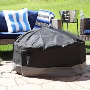 Sunnydaze 30-Inch Cosmic Fire Pit with Cooking Grill Grate, Spark Screen, and Fireplace Poker and Round Gray/Black Heavy-Duty 300D Polyester 2-Tone 30-Inch x 12-Inch Outdoor Fire Pit Cover Bundle