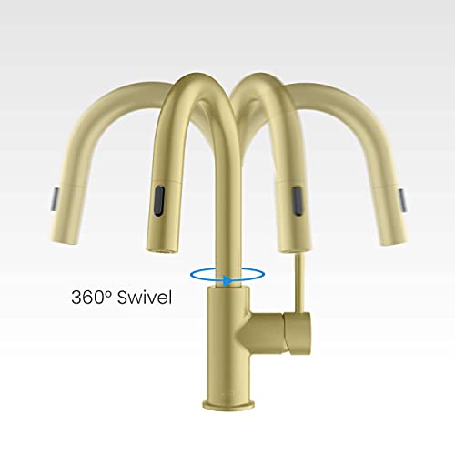 KIBI Single Handle Pull Down Faucet for Kitchen Sink | Solid Brass High Arc Faucet Spout | Kitchen Faucet with Pull Down Sprayer (Brushed Gold) (KKF2011)