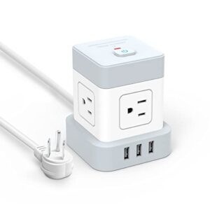 power strip with usb baykul flat plug extension cord cube with 4 outlets 3 usb ports 5ft power cord surge protector desktop charging station overload protection compact portable for home travel office