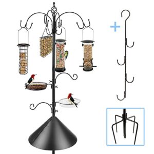 Bird Feeding Station Kit Bird Feeder Pole Wild Bird Feeder Hanging Kit with Suet Cage Bird Bath Mesh Tray Fruit Hook Double W Hook for Attracting Wild Birds and Planter Hanger Lights