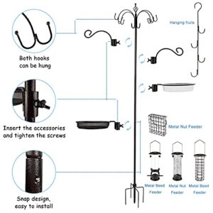 Bird Feeding Station Kit Bird Feeder Pole Wild Bird Feeder Hanging Kit with Suet Cage Bird Bath Mesh Tray Fruit Hook Double W Hook for Attracting Wild Birds and Planter Hanger Lights