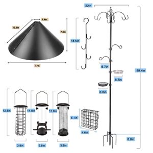 Bird Feeding Station Kit Bird Feeder Pole Wild Bird Feeder Hanging Kit with Suet Cage Bird Bath Mesh Tray Fruit Hook Double W Hook for Attracting Wild Birds and Planter Hanger Lights