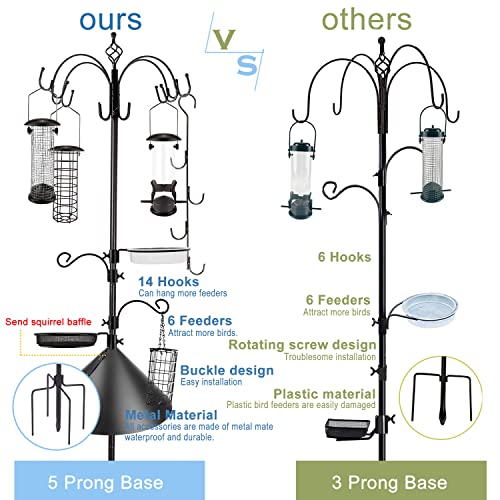 Bird Feeding Station Kit Bird Feeder Pole Wild Bird Feeder Hanging Kit with Suet Cage Bird Bath Mesh Tray Fruit Hook Double W Hook for Attracting Wild Birds and Planter Hanger Lights