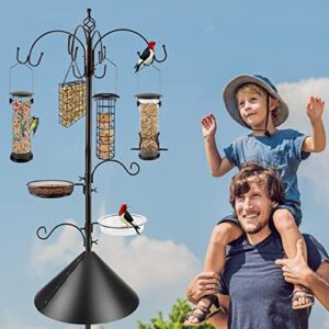 Bird Feeding Station Kit Bird Feeder Pole Wild Bird Feeder Hanging Kit with Suet Cage Bird Bath Mesh Tray Fruit Hook Double W Hook for Attracting Wild Birds and Planter Hanger Lights