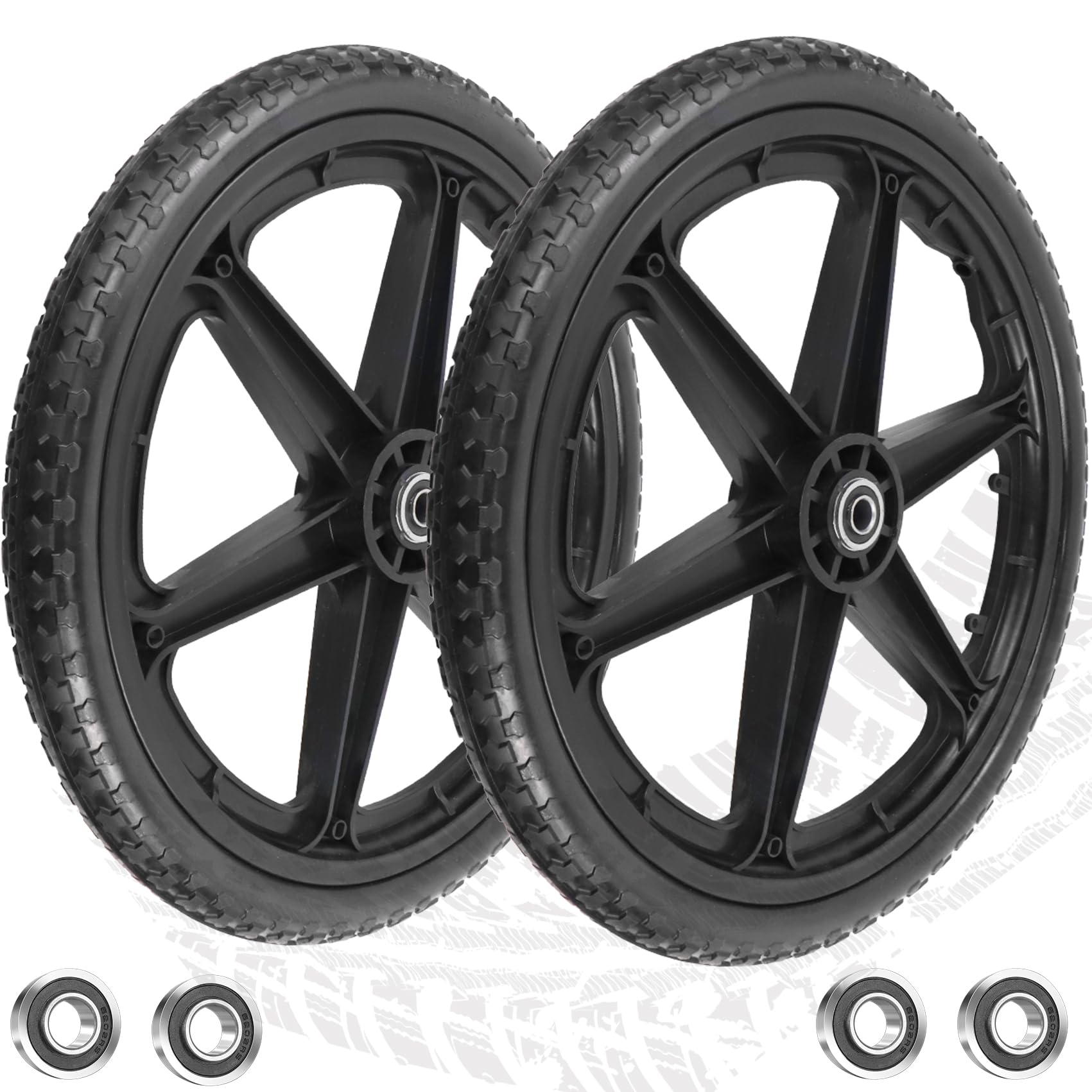 20x1.95" Flat Free Wheels Compatible with rubbermaid Wheelbarrow Wheels, 20" Flat Free Tires with 5/8" Bearing & 3/4" Bearing Replacement for rubbermaid Cart Wheels/Big Wheel Utility Carts-2PCS