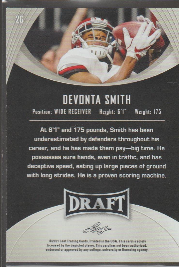 2021 Leaf Draft #26 DeVonta Smith Alabama Crimson Tide XRC (RC - Rookie Card) NFL Football Card NM-MT